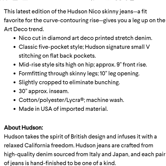Hudson Jeans | Jeans | Hudson Nico Super Skinny Diamond Art Deco Jeans ...